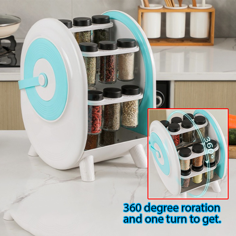 GDeal Rotating Ferris Wheel Glass Seasoning Spice Rack Jar Kitchen ...