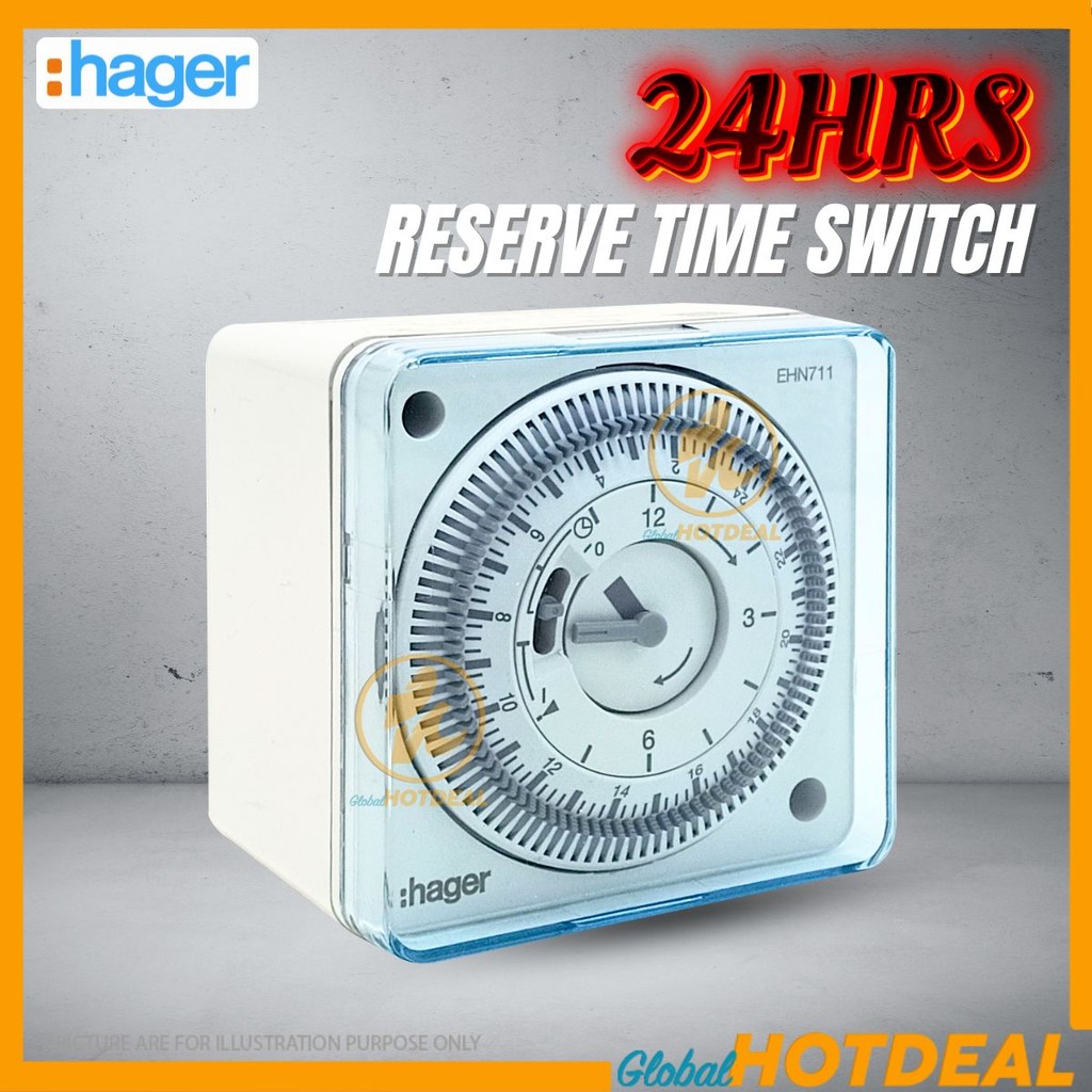 HAGER 24hr Analog Timer Switch EHN711 Timer Analog Timer Switch Timer Harian 24 Jam Cycle ...
