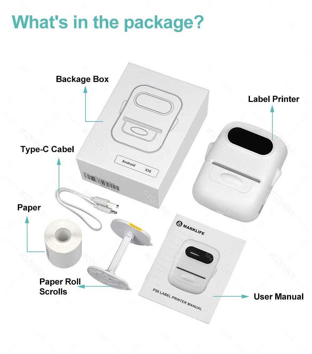 Marklife P50 Barcode Label Printer Labeling Maker Machine Mini Portable ...