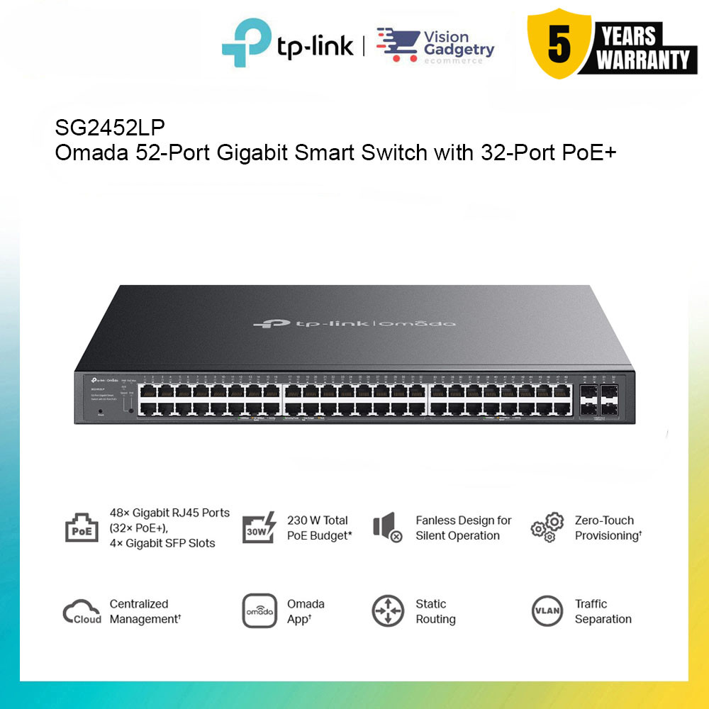 TP-Link TL-SG2452LP Omada 52-Port Gigabit Smart Switch with 32-Port ...