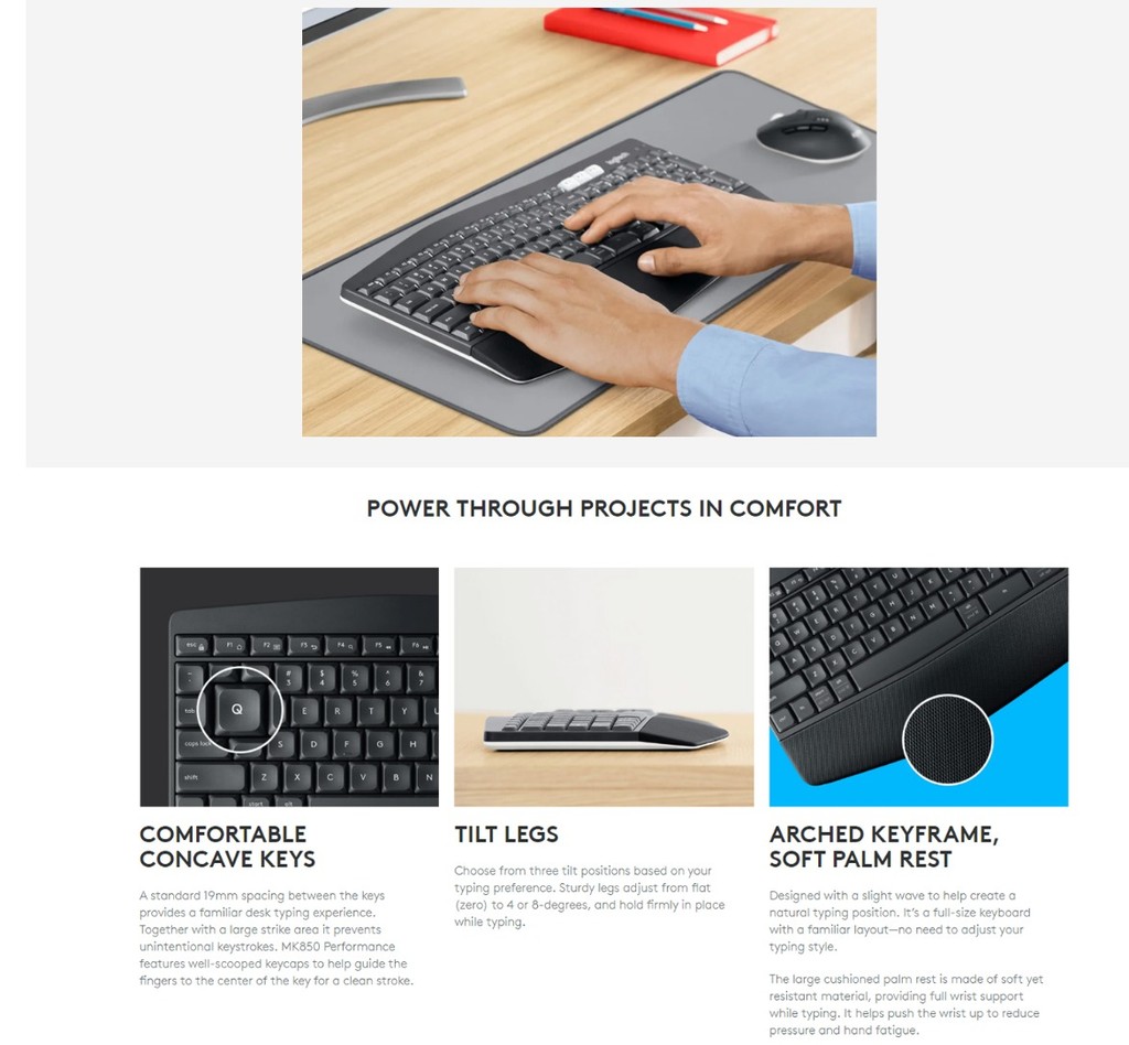 Logitech Mk850 Performance Wireless Keyboard And Mouse Combo Bluetooth Ergonomic Design 920