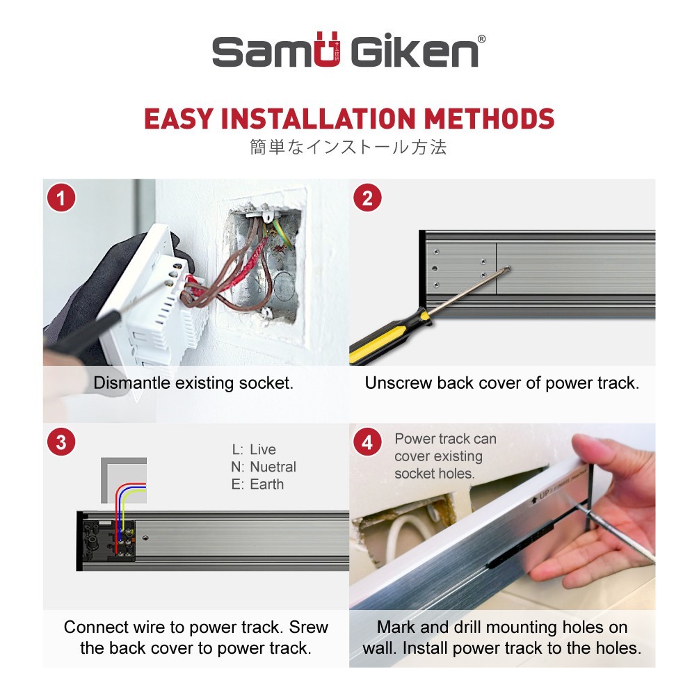 SAMU GIKEN PREMIUM POWER TRACK (BLACK) & 2 UNITS 3 PIN REMOVEABLE POWER ...