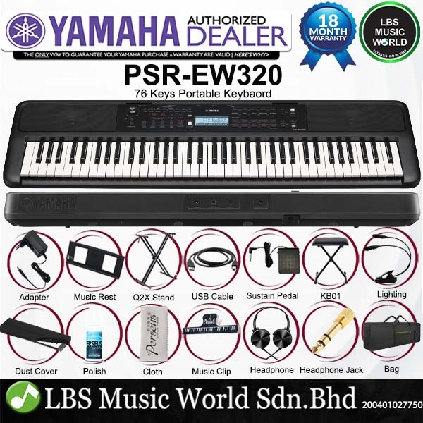 Yamaha PSR-EW320 76 Key Digital Electronic Portable Keyboard Complete ...
