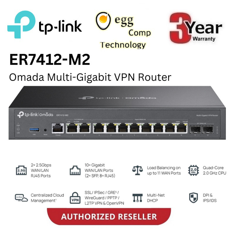 TP LINK ER7412-M2 OMADA MULTI-GIGABIT VPN ROUTER WITH QUAD CORE 2.0GHZ ...