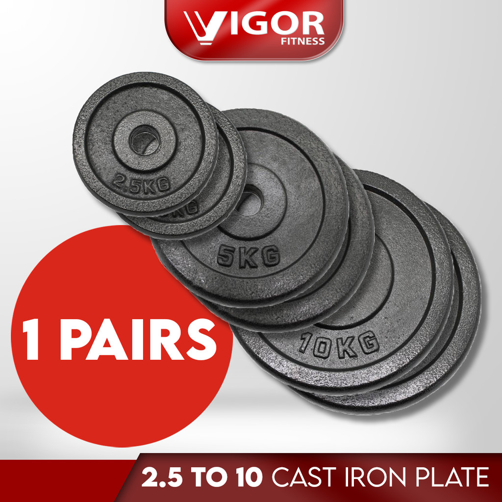 Cast Iron Weight Plate - 1 pairs (2.5kg / 5kg / 10kg) / Plat Berat Besi Tuang - 1 pasang (2.5kg ...