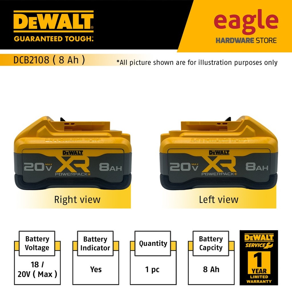 Dewalt DCB2108-B1 20V 8.0 Ah Li-Ion Battery Pack, Power Indicator, 1pc ...