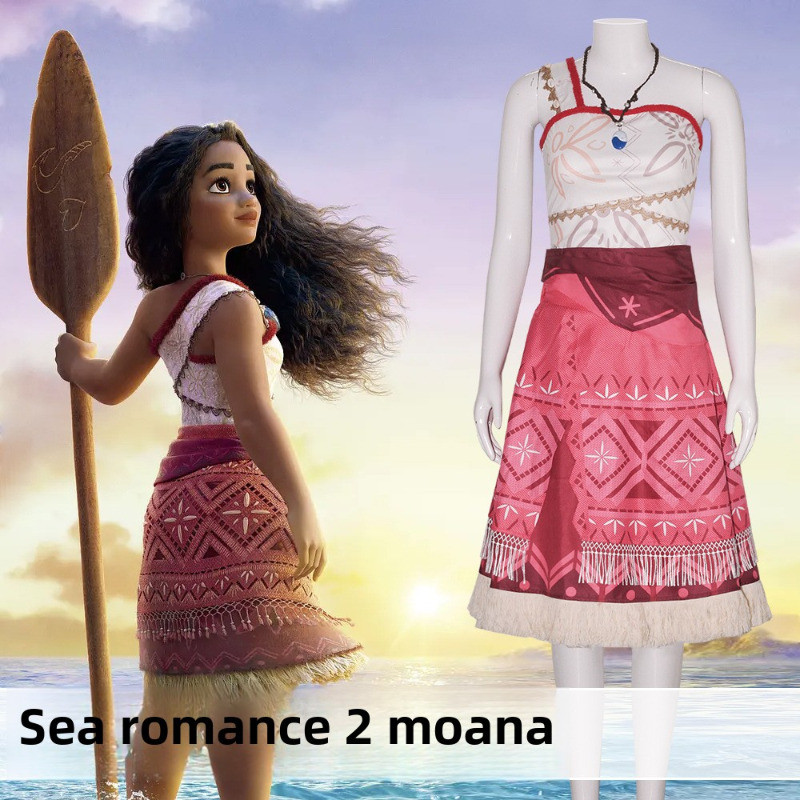 Moana Cosplay Costume Vaiana Princess Dresses Necklace Full Set Uniform ...