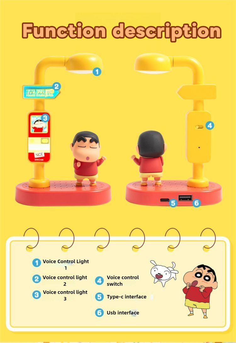 Blind Box Crayon Shin-chan Voice Activated Night Light USB Rechargeable ...