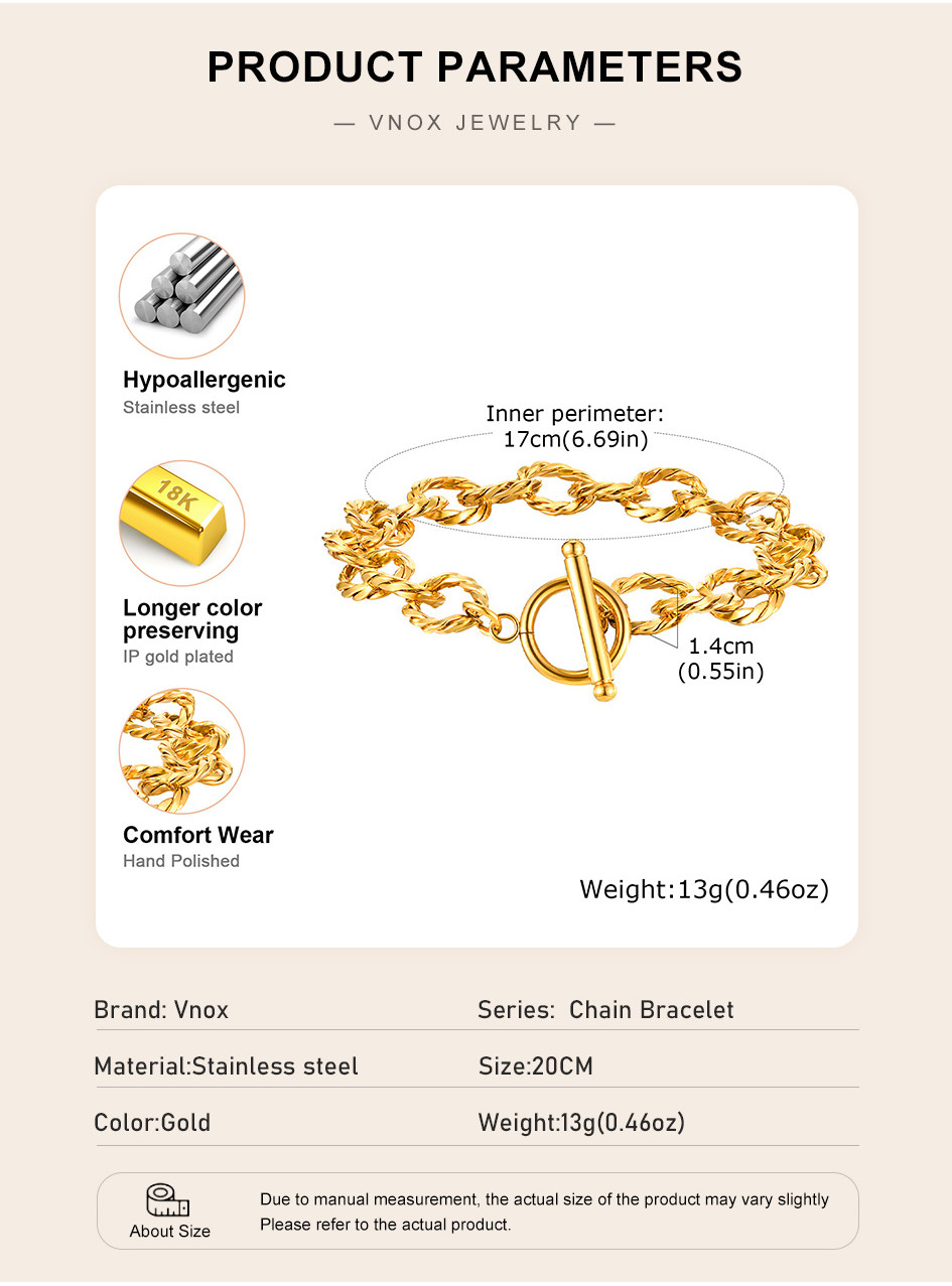 Vnox Twisted Big Chunky Bracelet for Women,Gold Hypoallergenic Non Fading Charm Bracelet ...