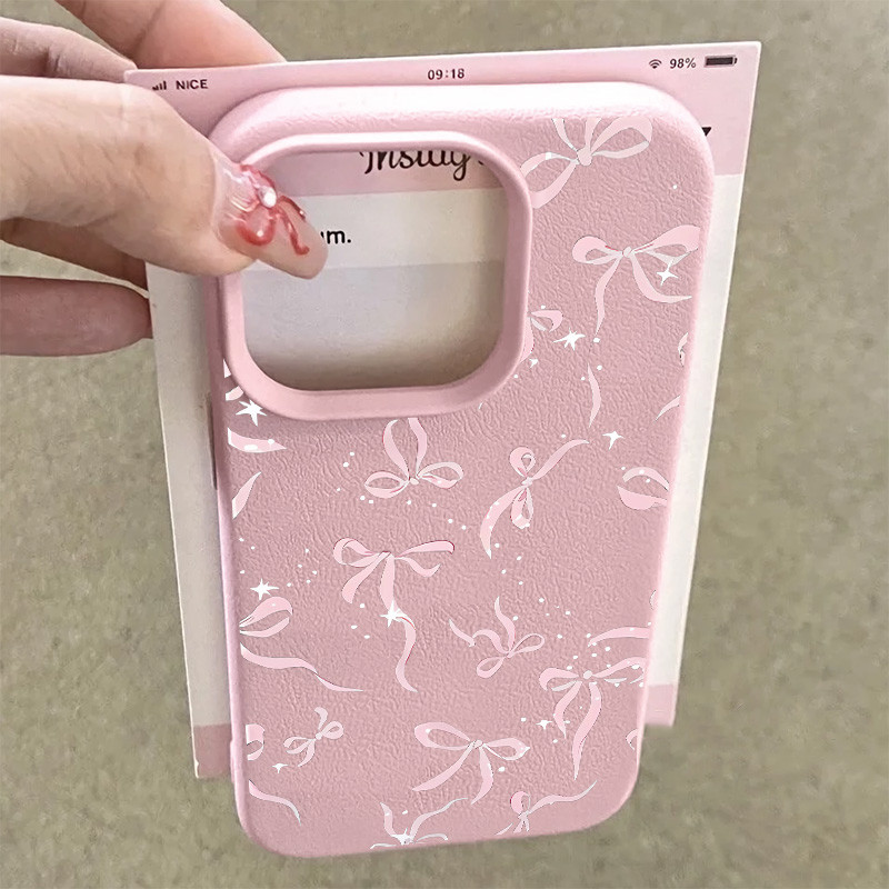 Exquisite Pink Bow Tie Phone Case Compatible for IPhone 13 15 12 11 14 ...