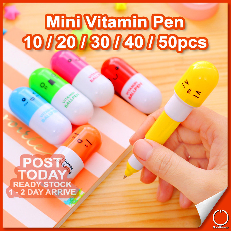 𝐏𝐈𝐋𝐋 𝐒𝐓𝐘𝐋𝐄 Emoji Vitamin Mini Retractable Capsule Ballpoint Pen Office ...