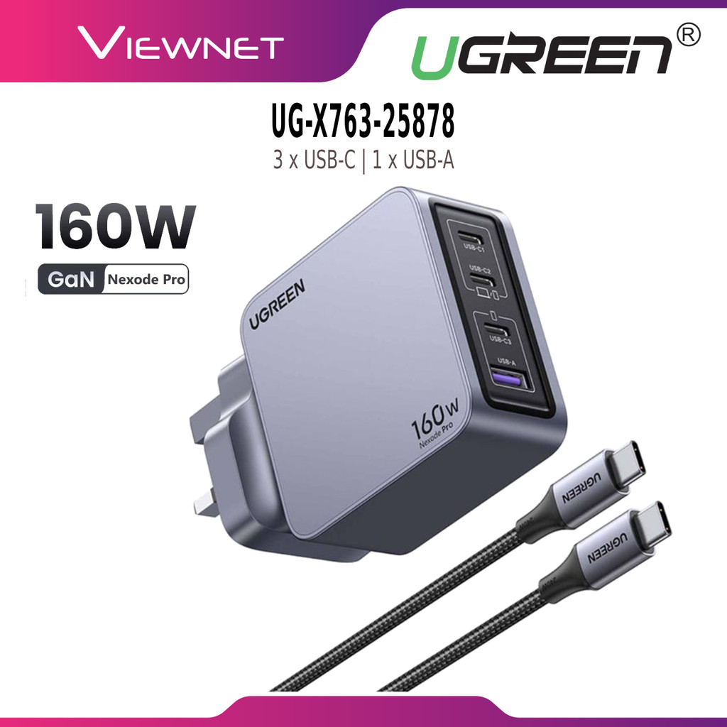 UGREEN NEXODE PRO 160W / 100W / 65W GAN FAST CHARGER WALL ADAPTER FAST CHARGE WITH USB-C TO USB ...
