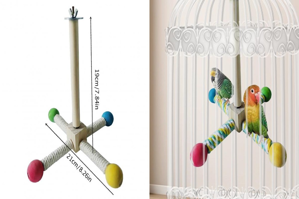 RAN Parakeet Play Stand Natural Wood Birds Perch 360 Degree Rotating ...