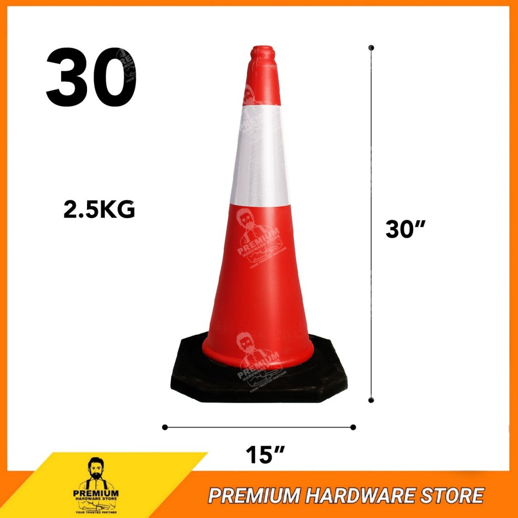 PREMIUM Big Size (30") PVC Traffic Cone with Black Base Safety Cone Kon ...