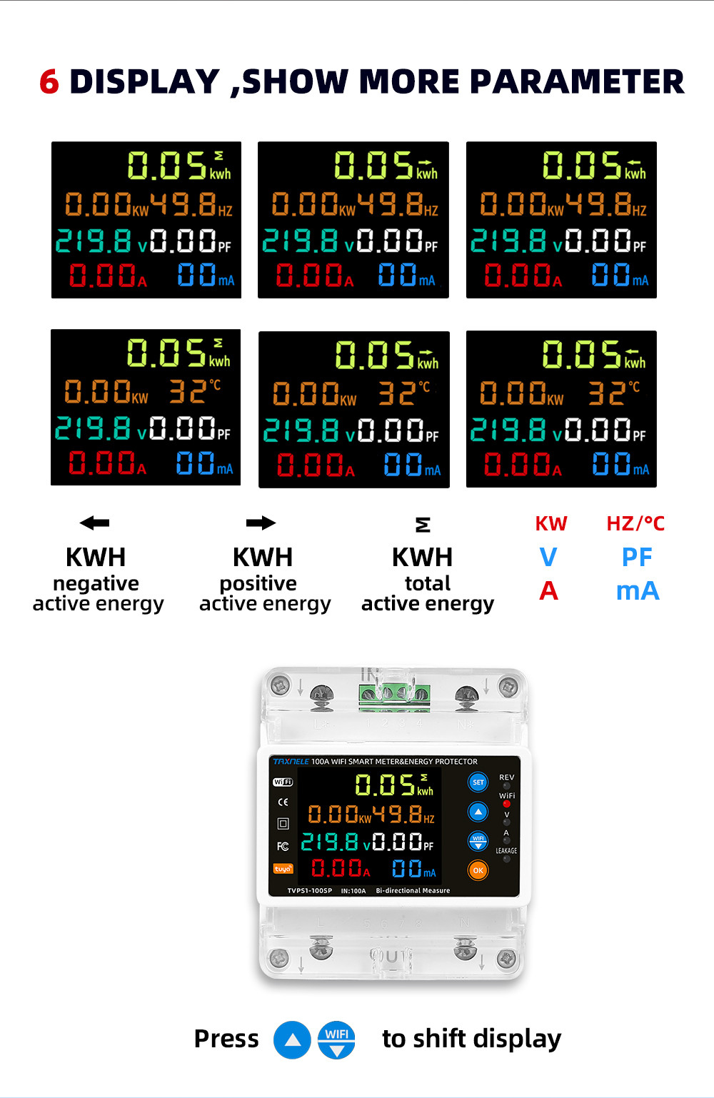 Tuya 2P 100A WiFi Smart Bi-Directional Energy Power kWh Meter Leakage ...