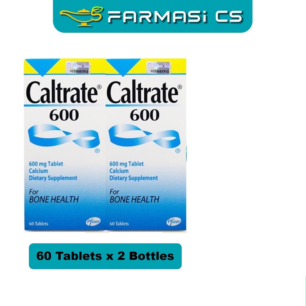 Caltrate 600 Calcium Dietary Supplement 600mg 60 Tablets x 2 Bottles ...