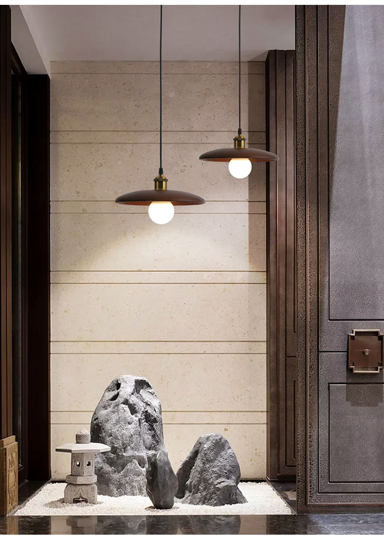 Japanese Chandelier Creative dining room lamp pendant light bedroom bedside lamp log retro solid ...