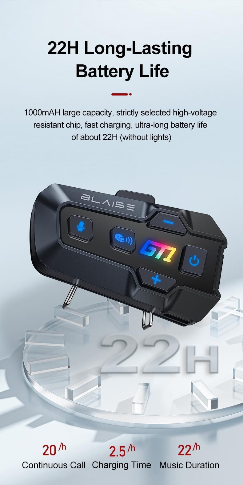 Blaise GT1 Helmet Intercom Headset Music Sharing For 2 Riders with ...