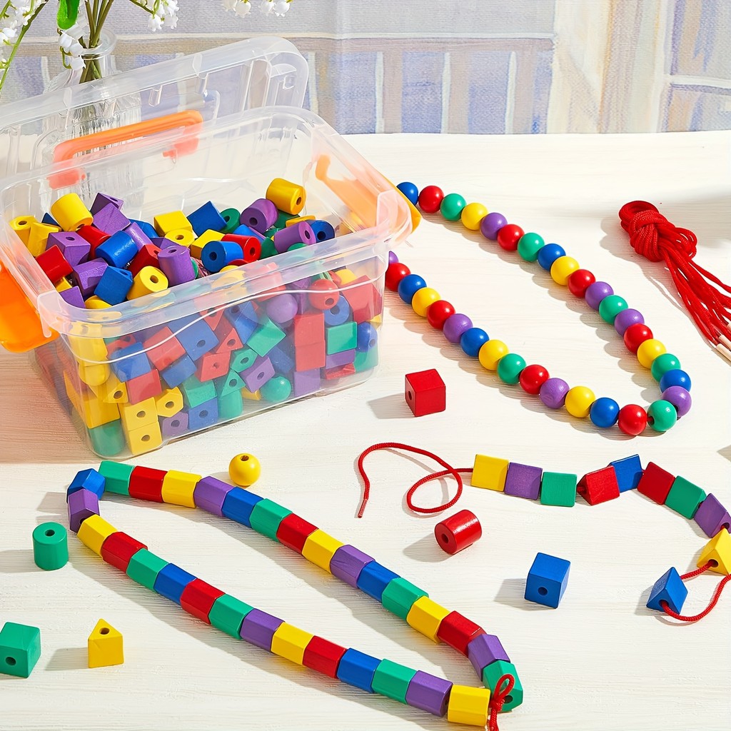 80pcs Montessori Lacing Beads Set For Toddlers Color & Shape Sorting ...