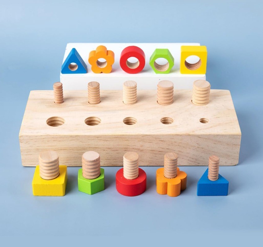 Children Nut Bolts Education Toys Montessori Color Shape Wooden Sensory ...
