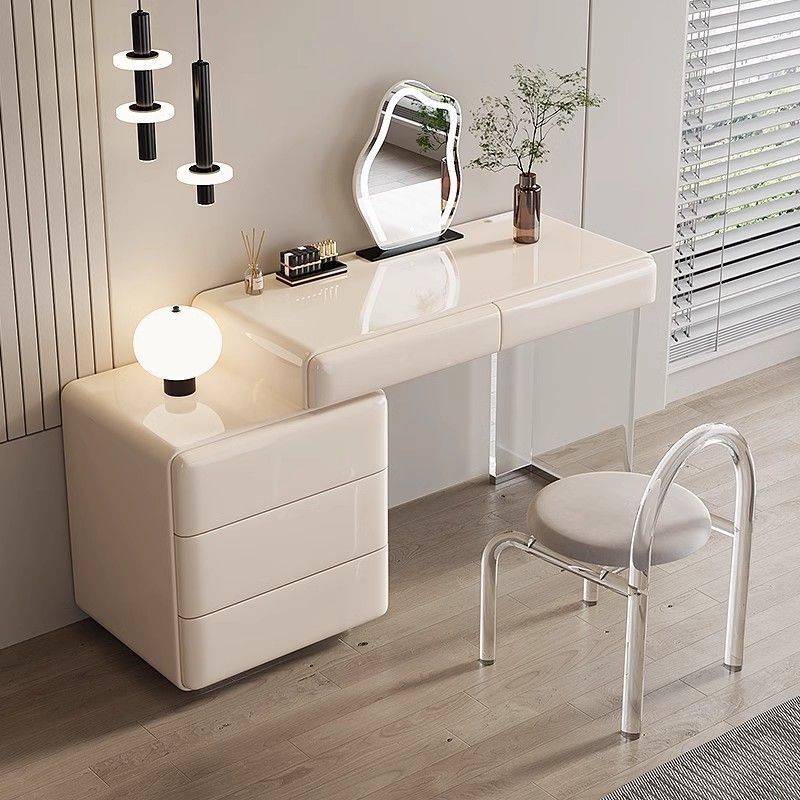 Glossy Italian Minimalist Vanity Table, Cream Style, Light Luxury | All ...