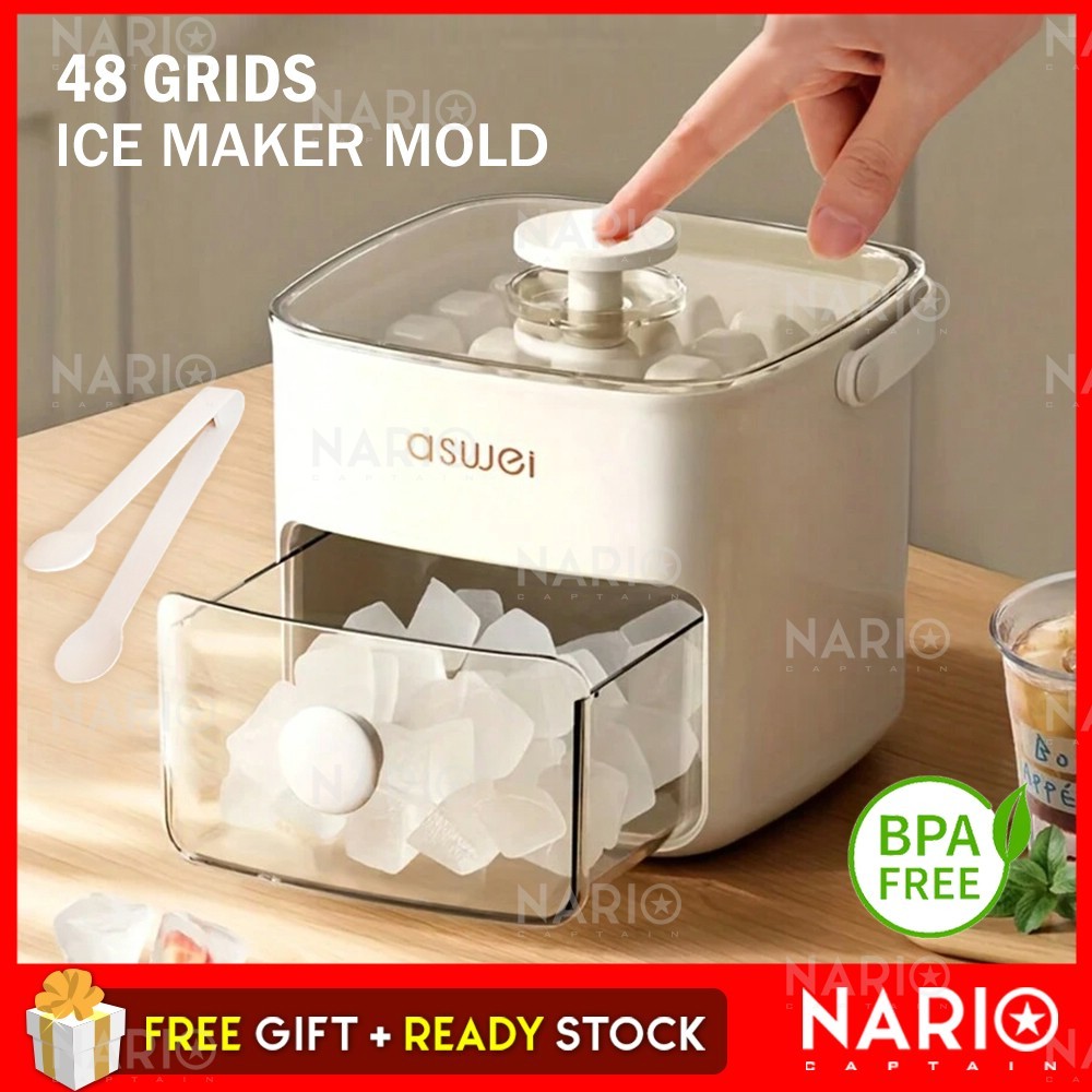 NARIO 2in1 Ice Cube Maker 48 Grid Easy-press Ice Maker Box Ice Mold ...