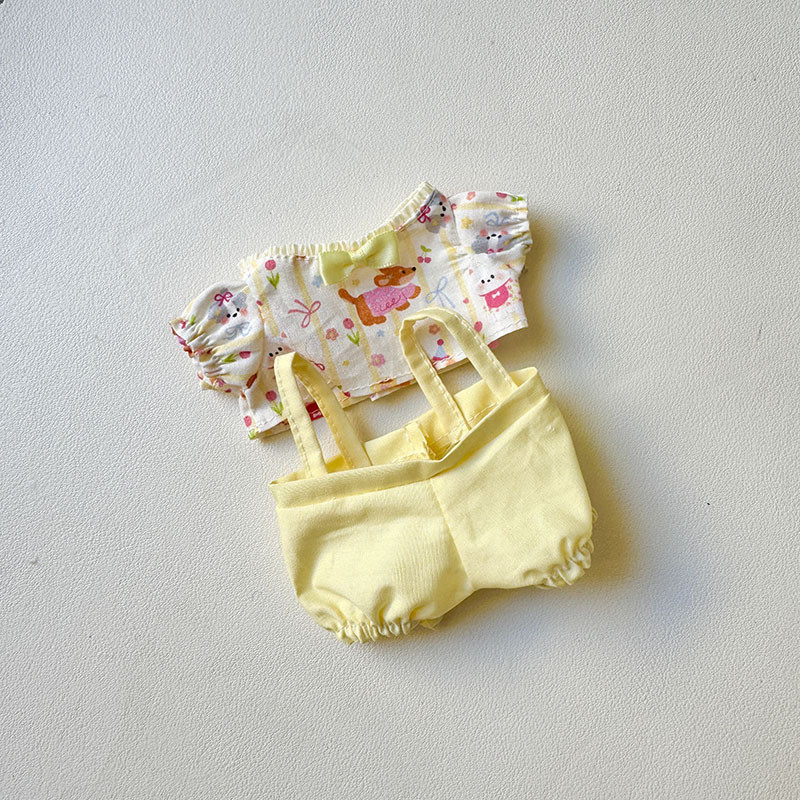 Have A Seat Labubu Outfit Set Yellow Bowknot Dress Flower Print ...
