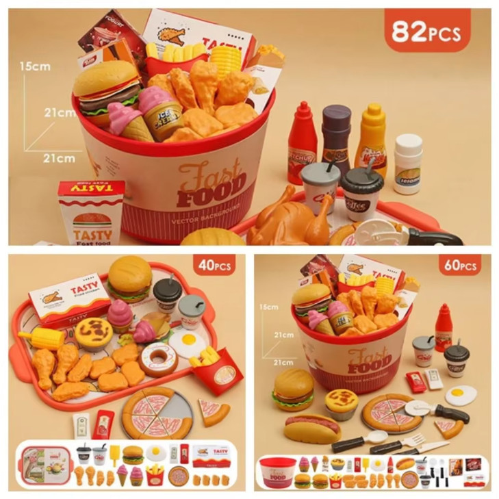 Pretend Play Kitchen Playset Simulation Pizza Burger Fries Fast Food ...