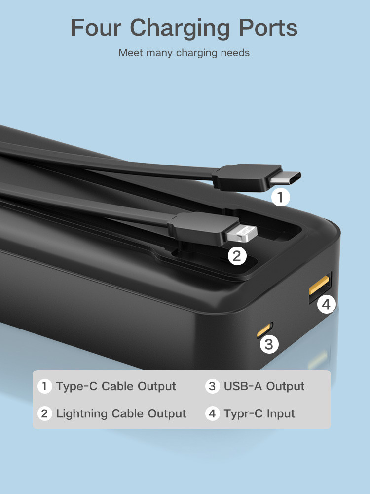 QBrand Powerbank Fast Charging Original With Cable Built In Type-C USB ...