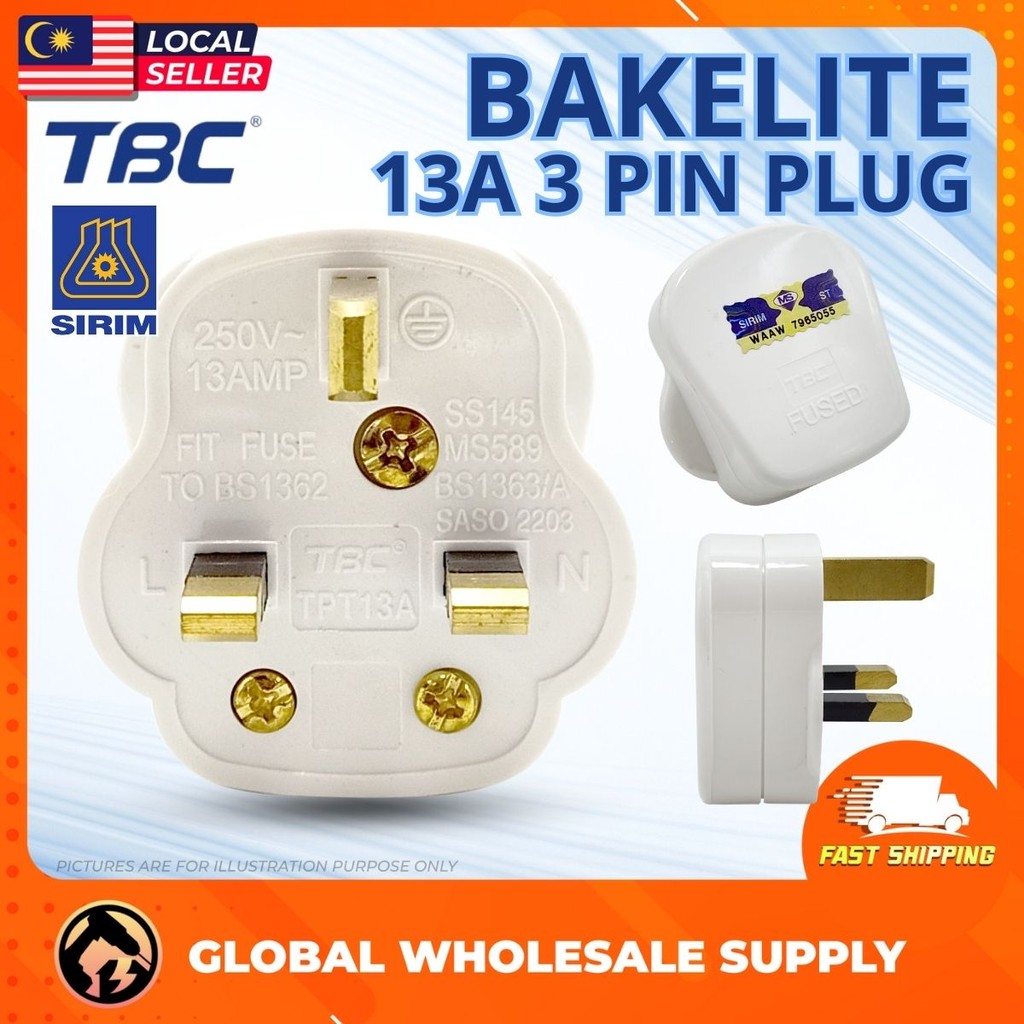 TBC 13A Plug Top Premium Heavy Duty Bakelite Material 3 Pin Fused Plug ...