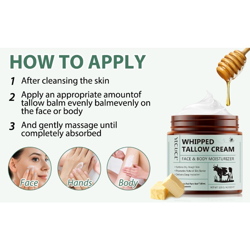 Beef Tallow for Skin, Organic Beef Tallow Moisturizer, Grass Fed Beef ...