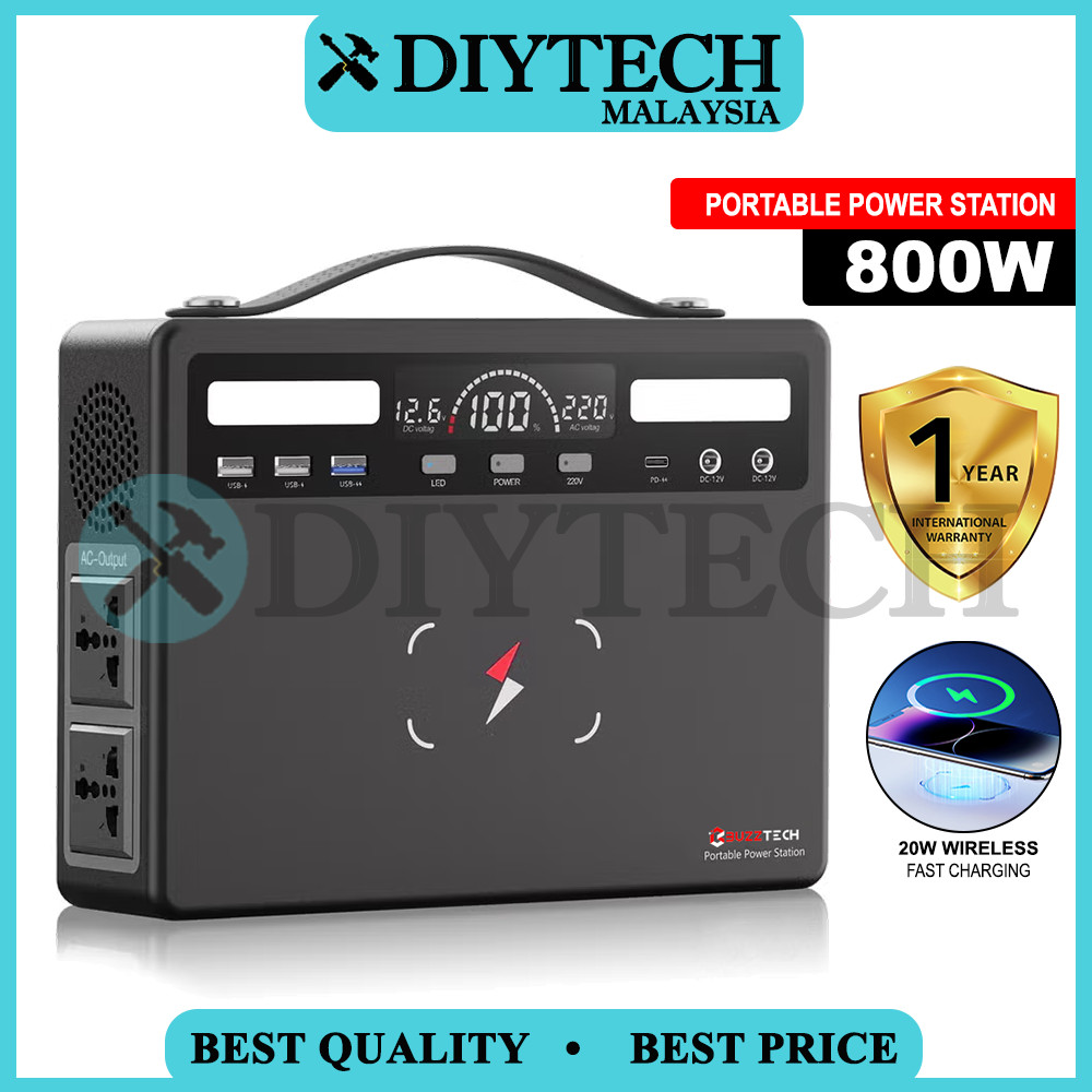 DIYTECH Portable Power Station 800W AC 220V Output Emergency Power Supply Solar Powerbank ...