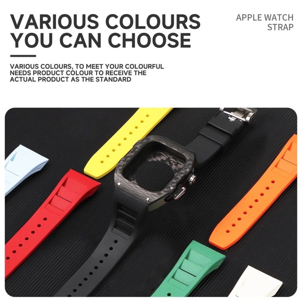 Luxury Refit Modification Kit Carbon Fiber Case Rubber Strap For apple ...