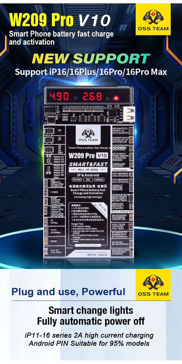 W209 Pro V9 Battery Activation Board for iPhone 6-X 11 12 13 14 15 16 Samsung Xiaomi Android ...