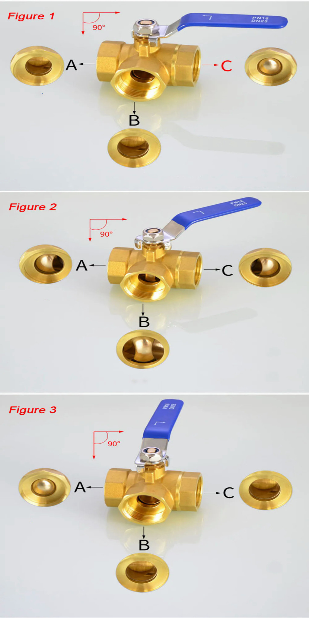 Brass 3-Way Ball Valve Connector Adapter - BSP Female, Full Port T-Port ...