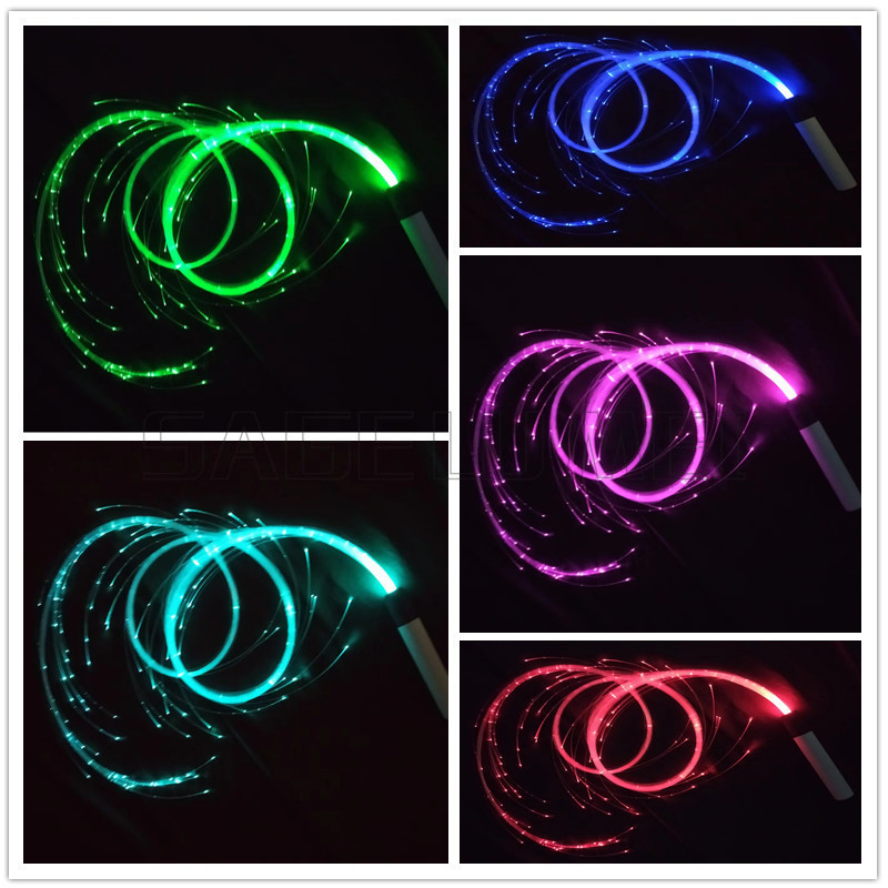 LED Fiber Optic Whip USB Rechargeable Optical Hand Rope Pixel Light-up ...