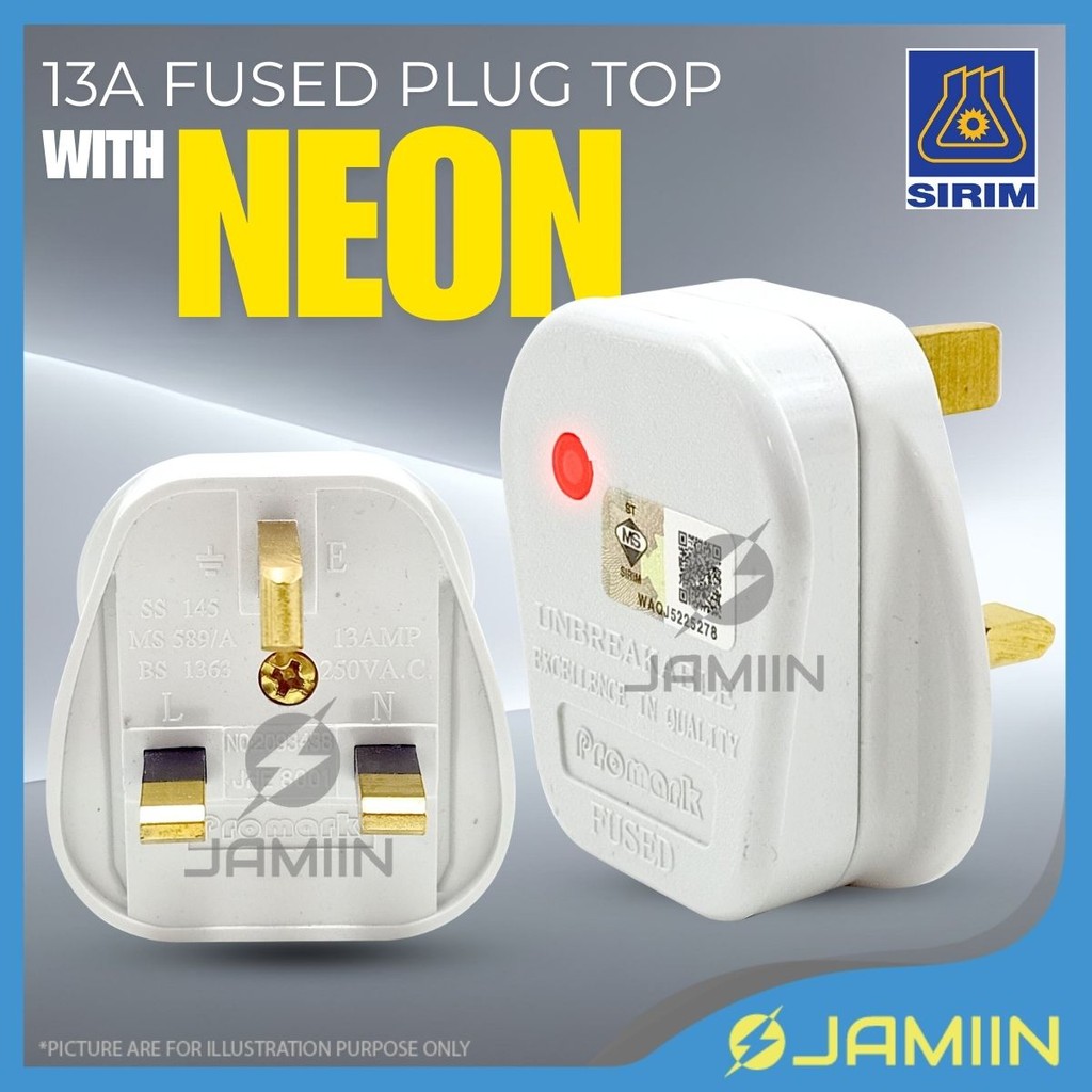 SIRIM NEON 13A 3 Pin Plug Top Kepala Plug Elektrik Unbreakable UK ...