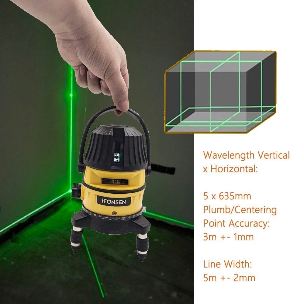 5 Line Laser Level Self-Leveling 360° Cross Line with Base - High ...