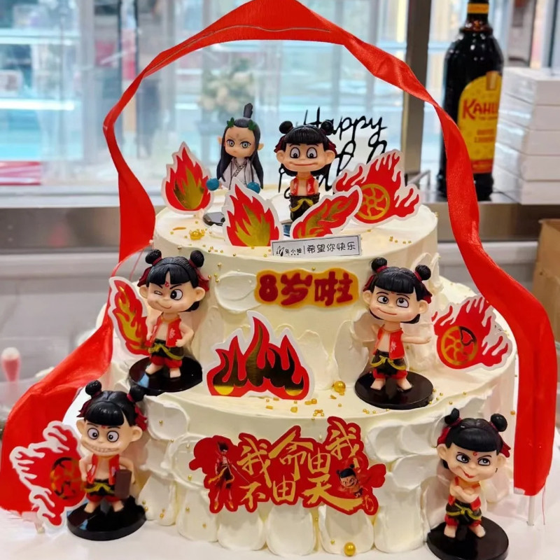 PVC Nezha Series Cake Decoration Children's Birthday Theme Party ...