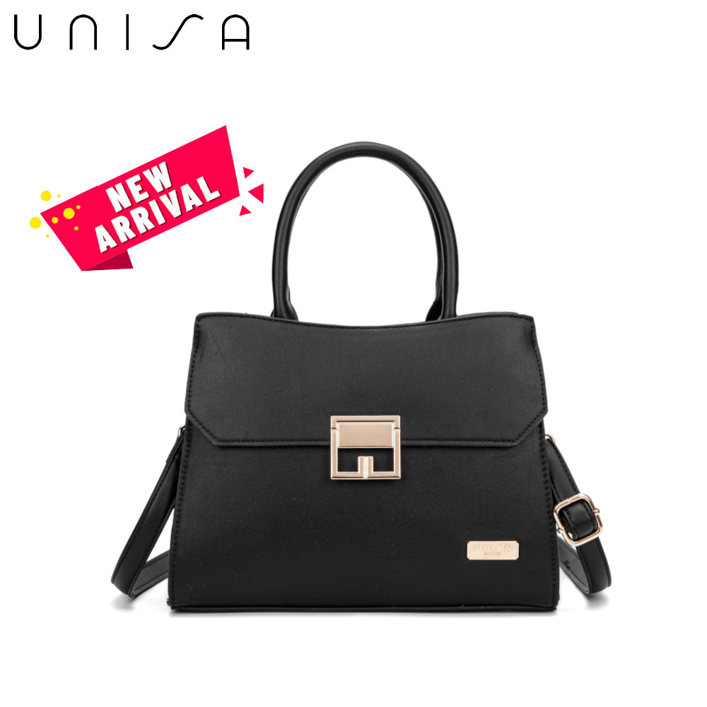 UNISA Faux Leather Convertible Satchel Bag (Black/Khaki/Taupe) | Shopee ...