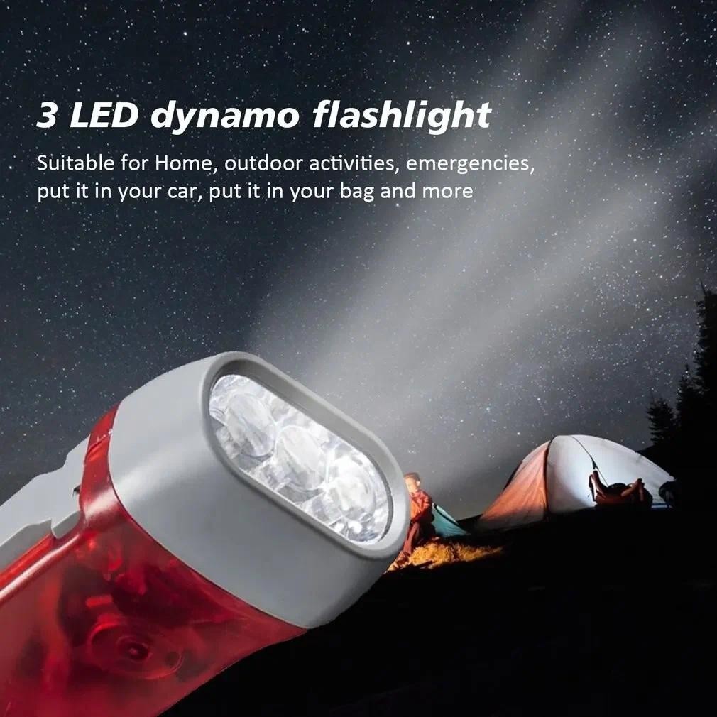 3 LED Hand Pressing Dynamo Crank Power Wind Up Flashlight Torch Light ...