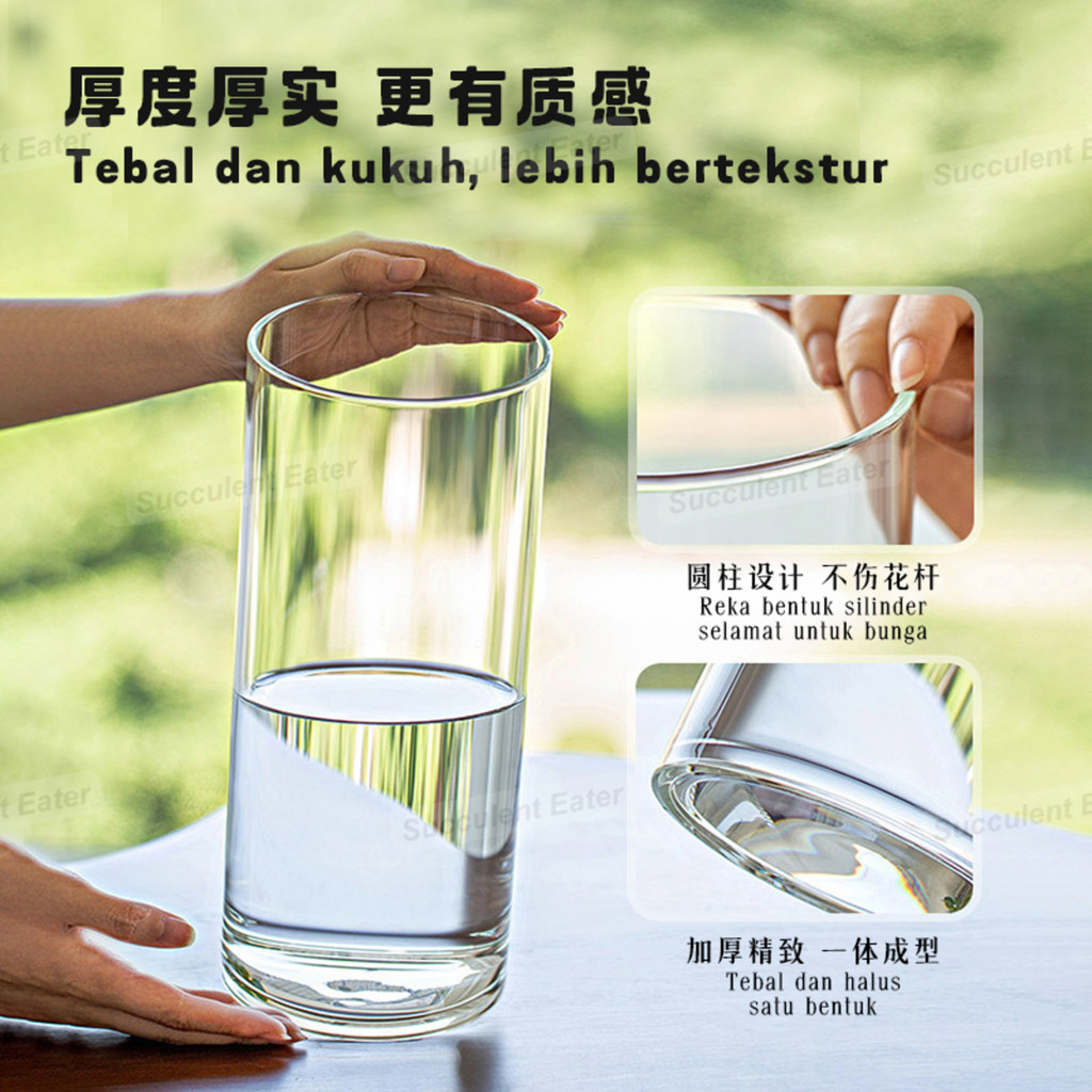 Vase Glass Cylinder Clear Transparent Pasu Bunga Hiasan Kaca Aquarium ...
