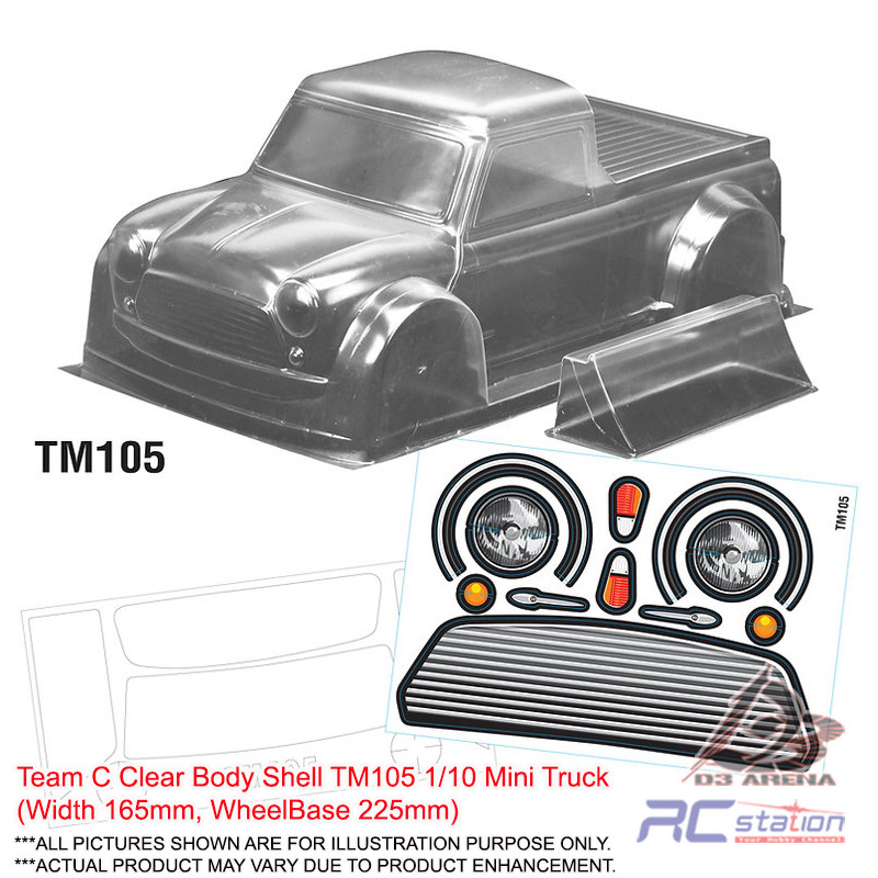 Team C Clear Body Shell TM105 1/10 Mini Truck (Width 165mm, WheelBase ...