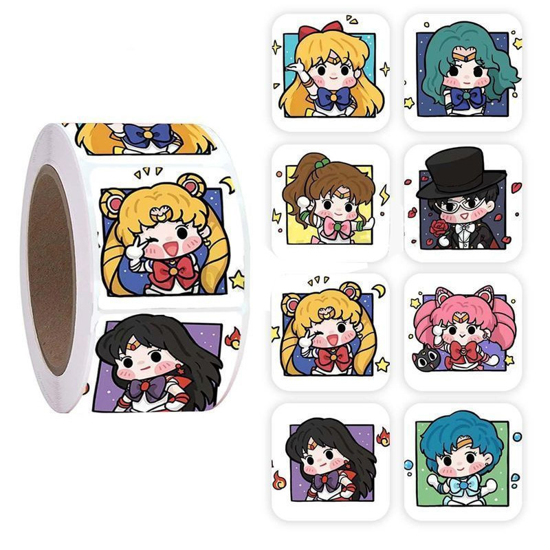 500PCS/roll Cute Disney Princess&Sailor Moon Cartoon Sealing Sticker ...