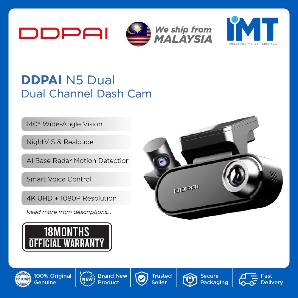 DDPAI N5 Dual Dash Cam | 4K UHD Resolution | AI Motion Detect | Support Radar Parking Mode ...