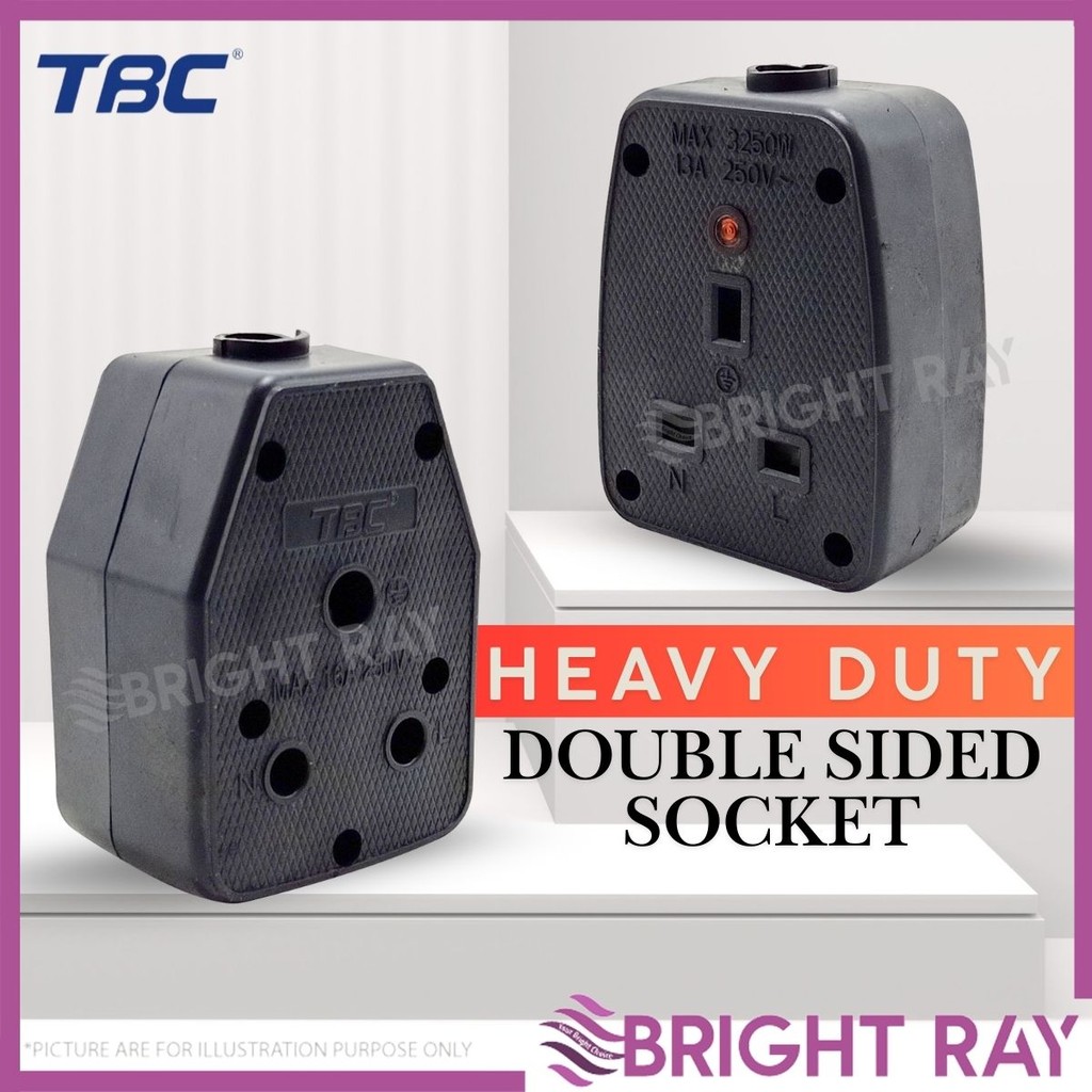TBC Heavy Duty Dual Rubber Switch 13A / 15A Socket Head Anti Break ...