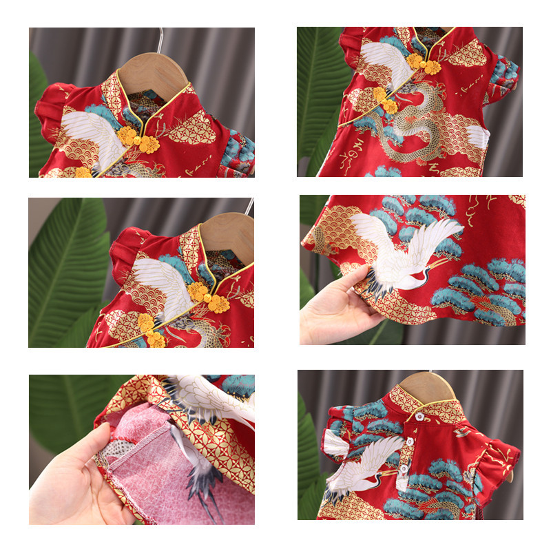 Chinese New Year Dress Gril Pink Cheongsam Kids Outfits Cny Clothes ...