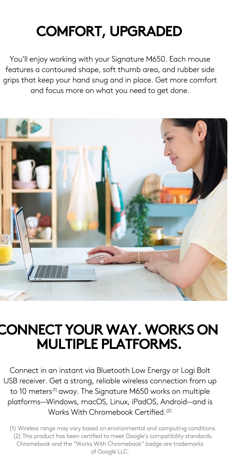 Logitech M650 Silent Wireless Mouse | Bluetooth & USB Receiver | Noise ...