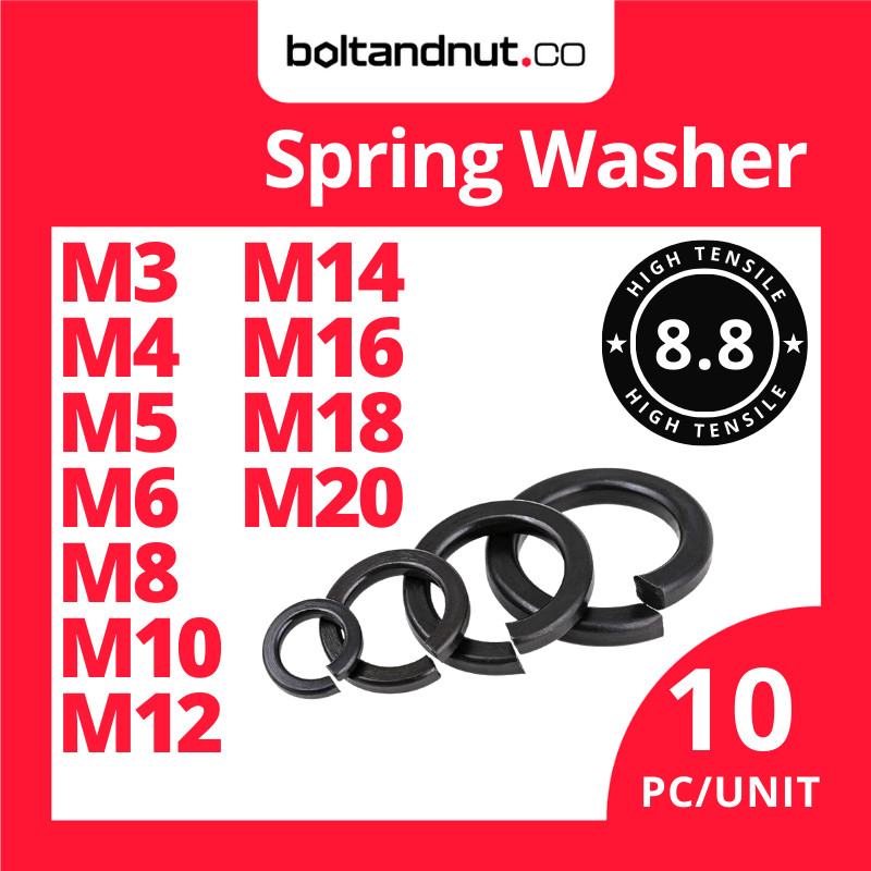 [10pcs] Spring Washer DIN127B | Carbon Steel Black Oxide | M3 M4 M5 M6 M8 M10 M12 M14 M16 M18 ...