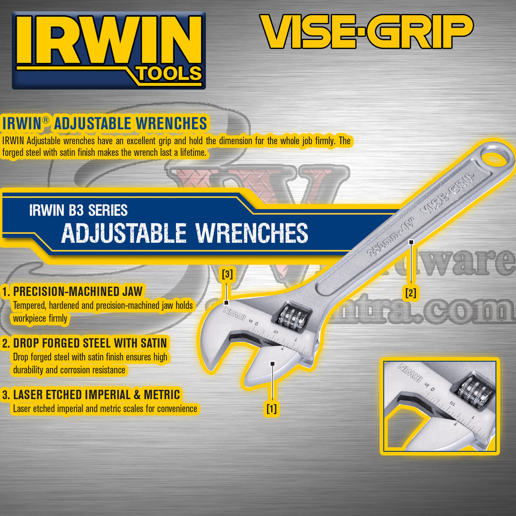 IRWIN Adjustable Wrenches (Imperial and metric scales) 7 Size Available 6 Inch ~ 24 Inch ...